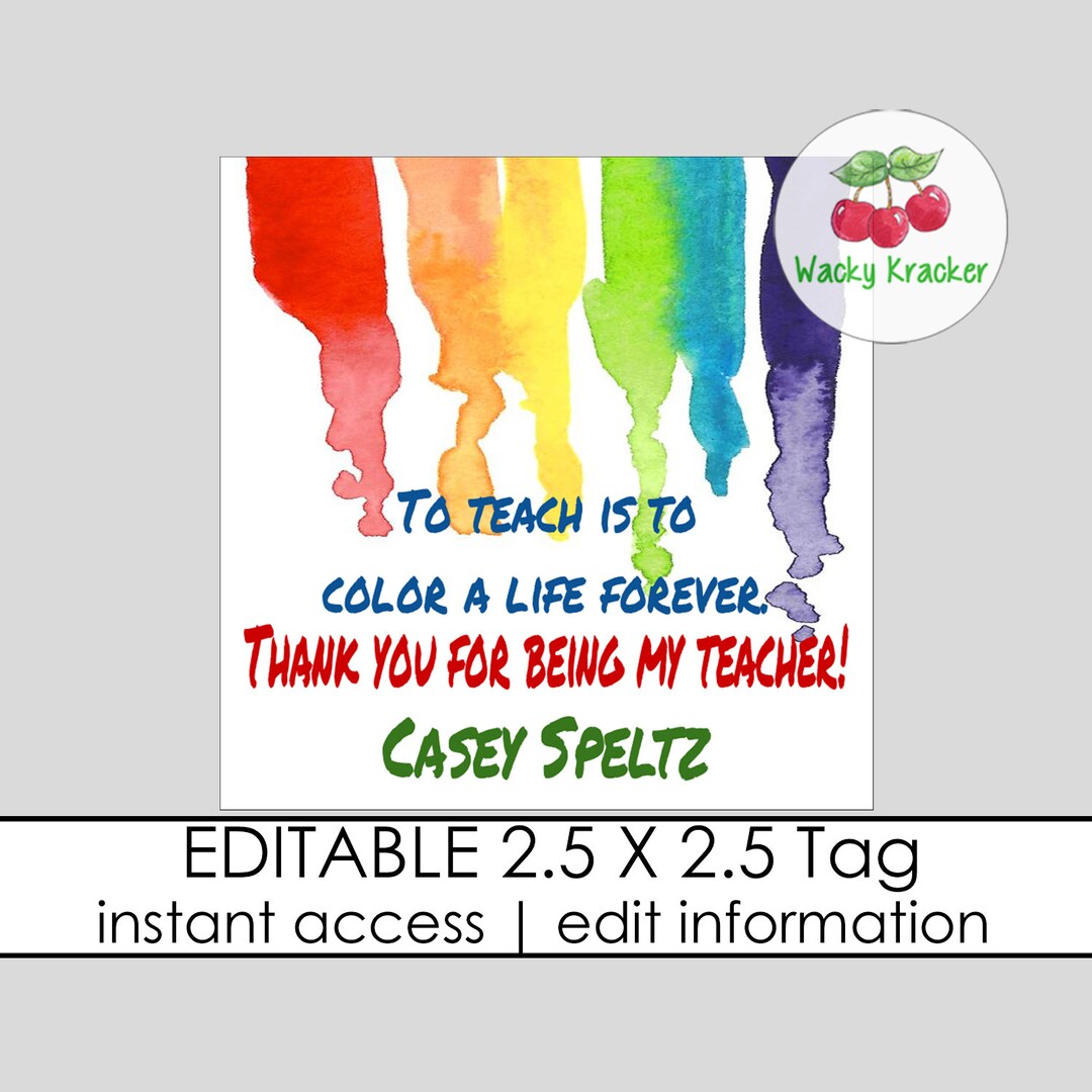 Color Tags, Thank You Tag, Teacher Gift, Rainbow Colored Pencils Tags ...