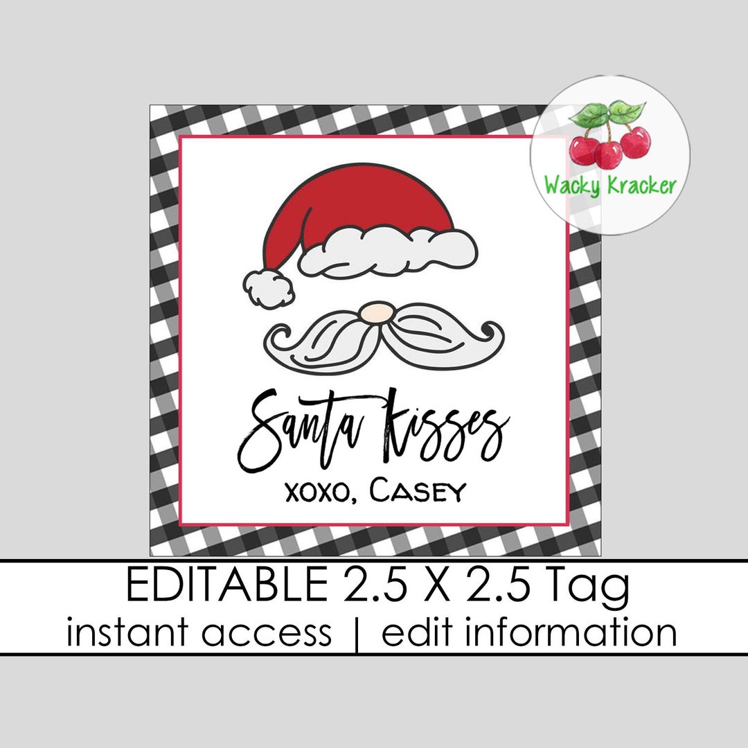Santa Kisses Gift Tag, Happy Holiday Gift Tag, Merry Christmas ...