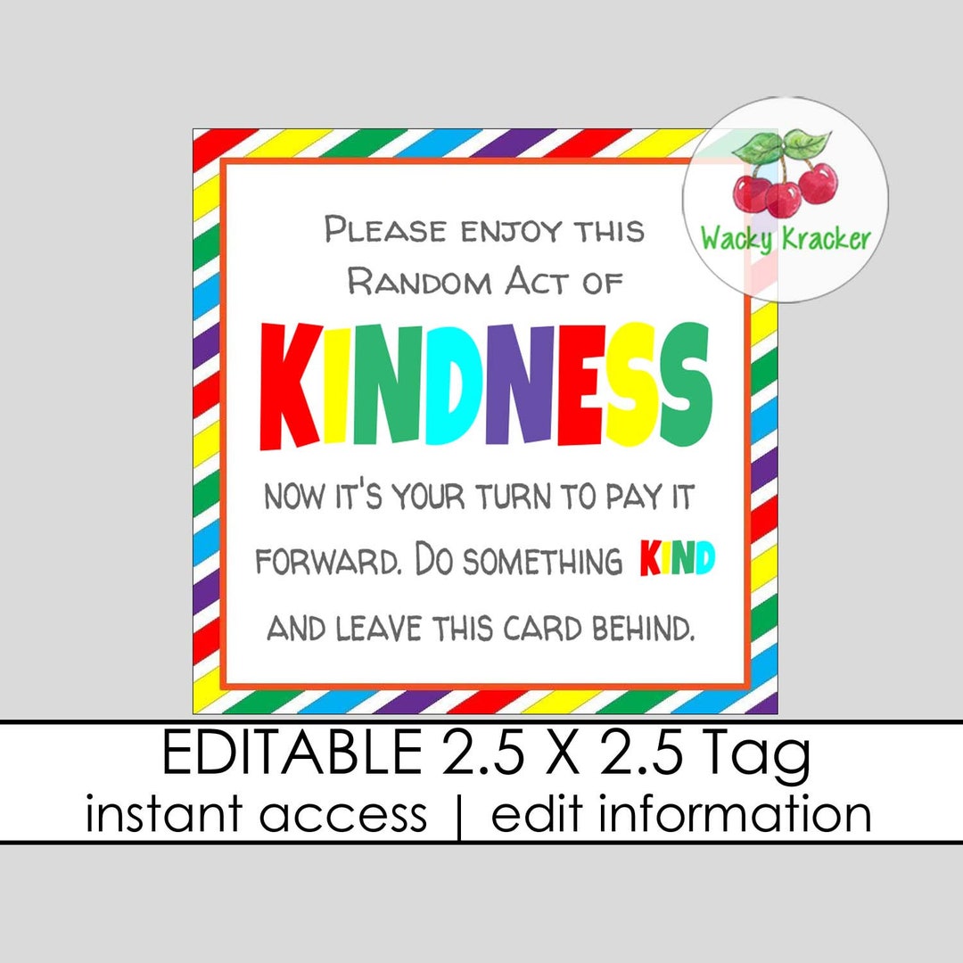 Random Act of Kindness Tags, RAOK Gift Tag, Pay It Forward, Printable ...