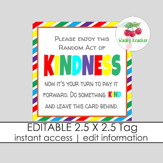 Random Act of Kindness Tags RAOK Gift Tag Pay It Forward | Etsy