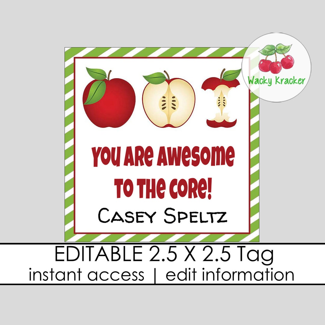 Awesome to the Core Gift Tags, Teacher Appreciation, Thank You Tags ...