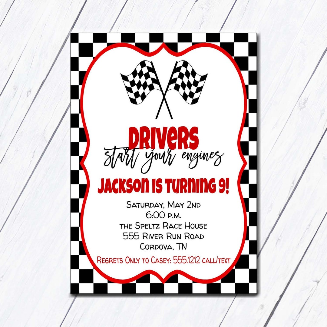 Race Car Invitation, Racing Birthday Invitation, Race Car Birthday ...