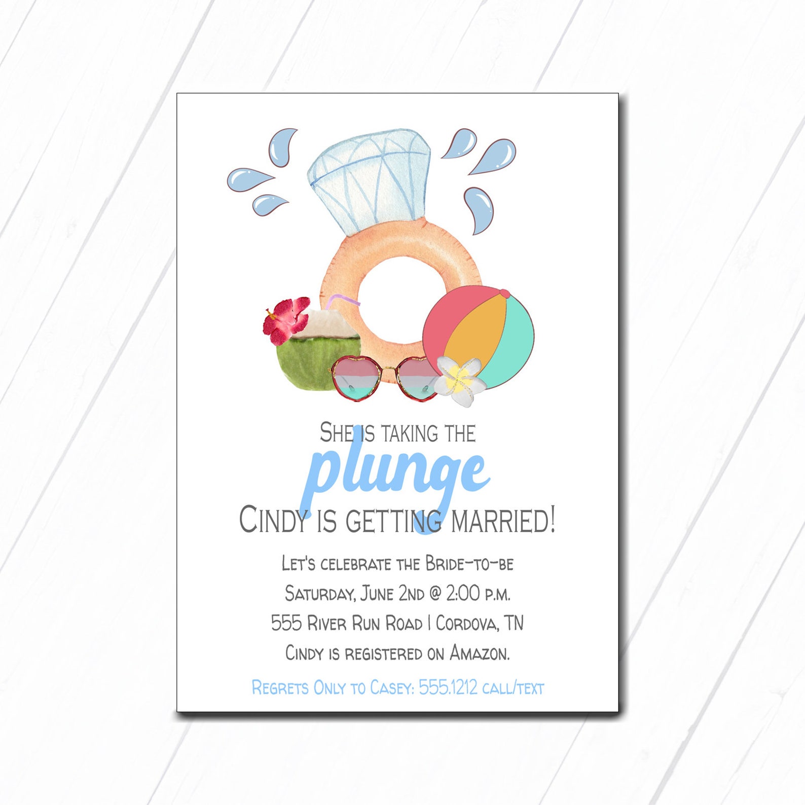 Couples Shower, Pool Party, Bachelorette Invitation, Sip and Dip ...