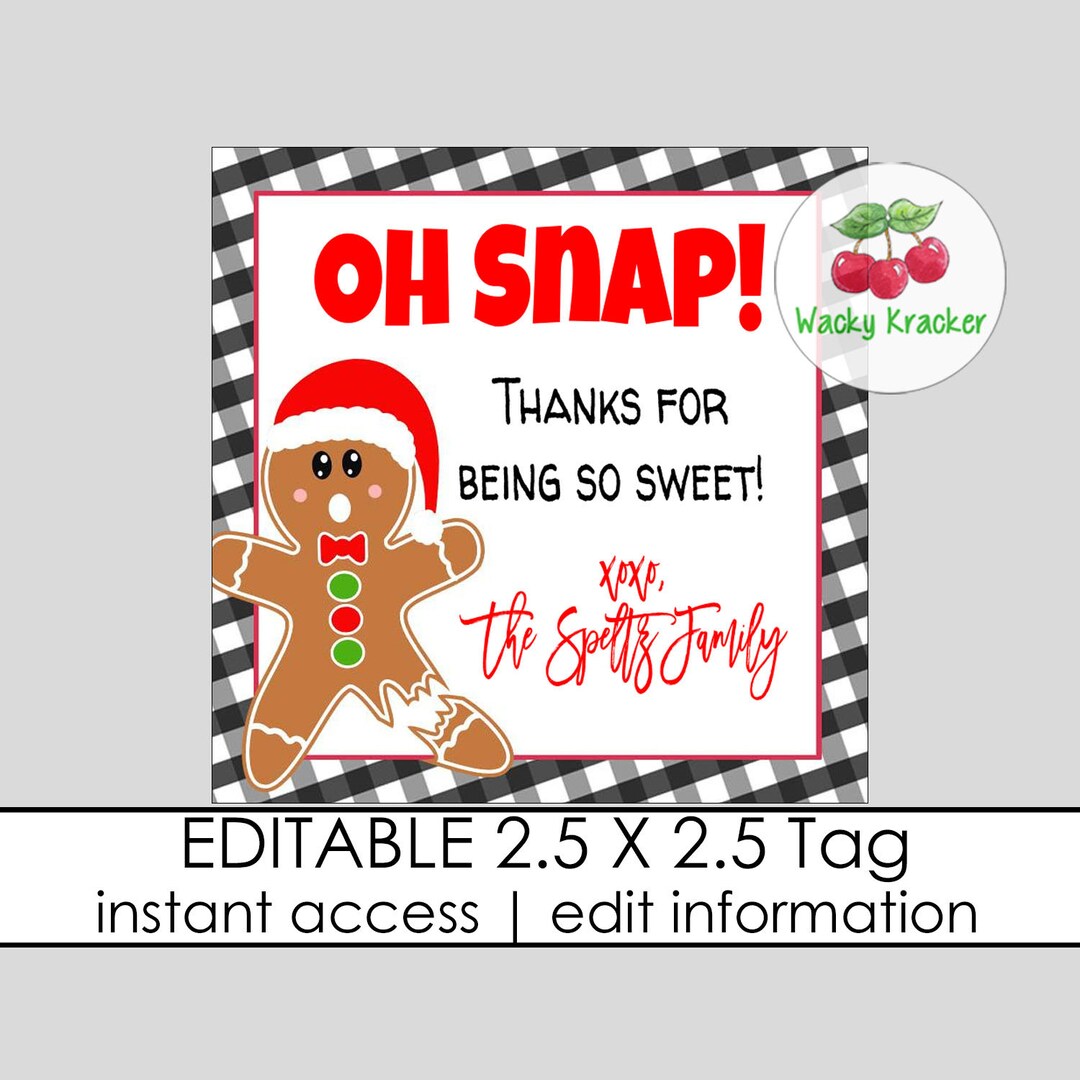 Oh Snap Gingerbread Man Gift Tag Personalized Holiday Label - Etsy
