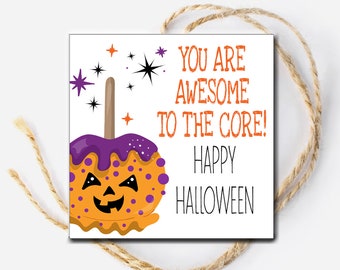 Awesome to the Core Halloween Tag Candy Apple Caramel Thank You Gift ...