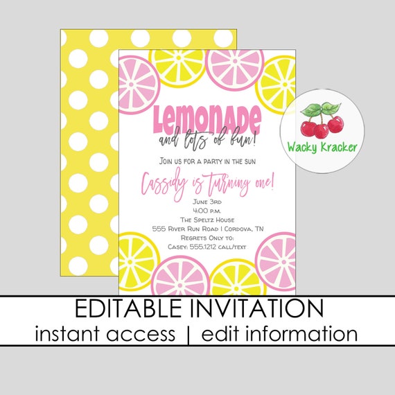 Lemonade Invitation Lemon Birthday Party First Birthday - Etsy