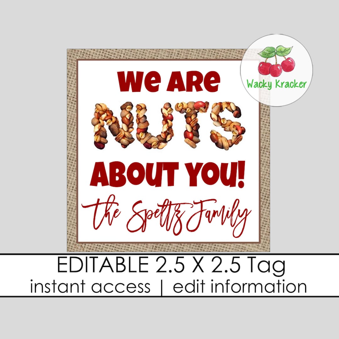 We Are Nuts About You Tags, Volunteer Appreciation Gift Tag, PTO PTA ...