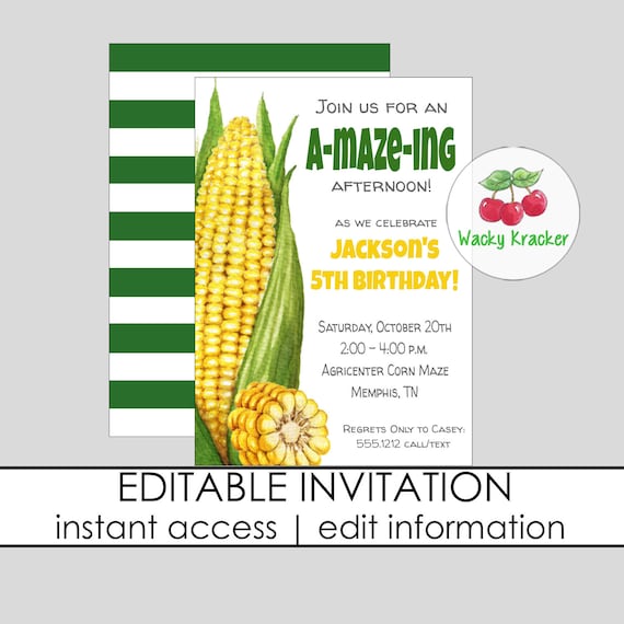 Corn Maze Birthday Invitation Fall Festival Invitation Corn | Etsy