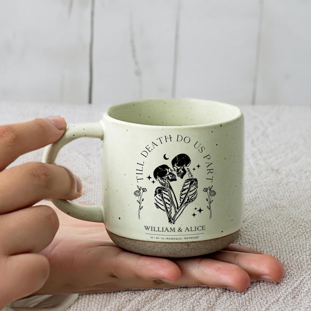 Personalized Skeleton Anniversary Pottery Mug, Til Death Do Us Part ...