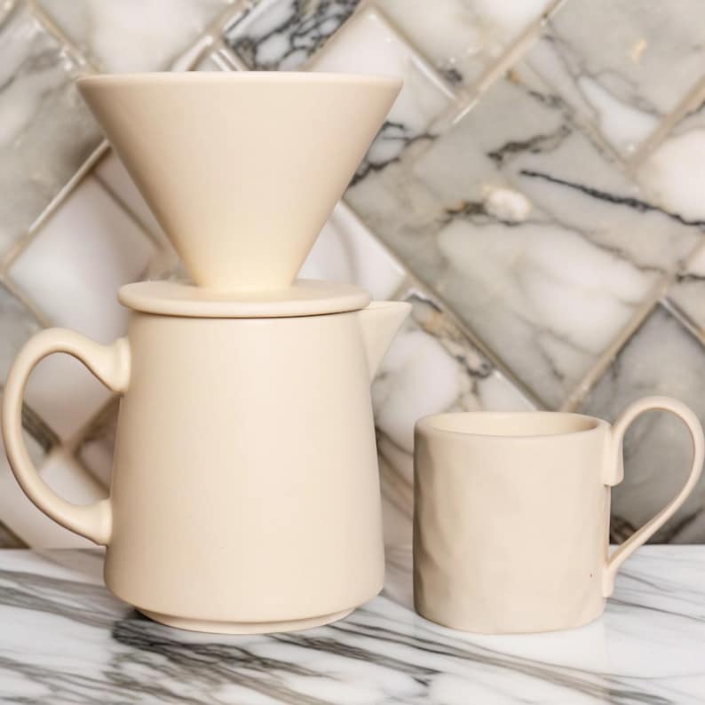 Minimalist Ceramic Pour Over Coffee Set – Handcrafted Dripper and ...