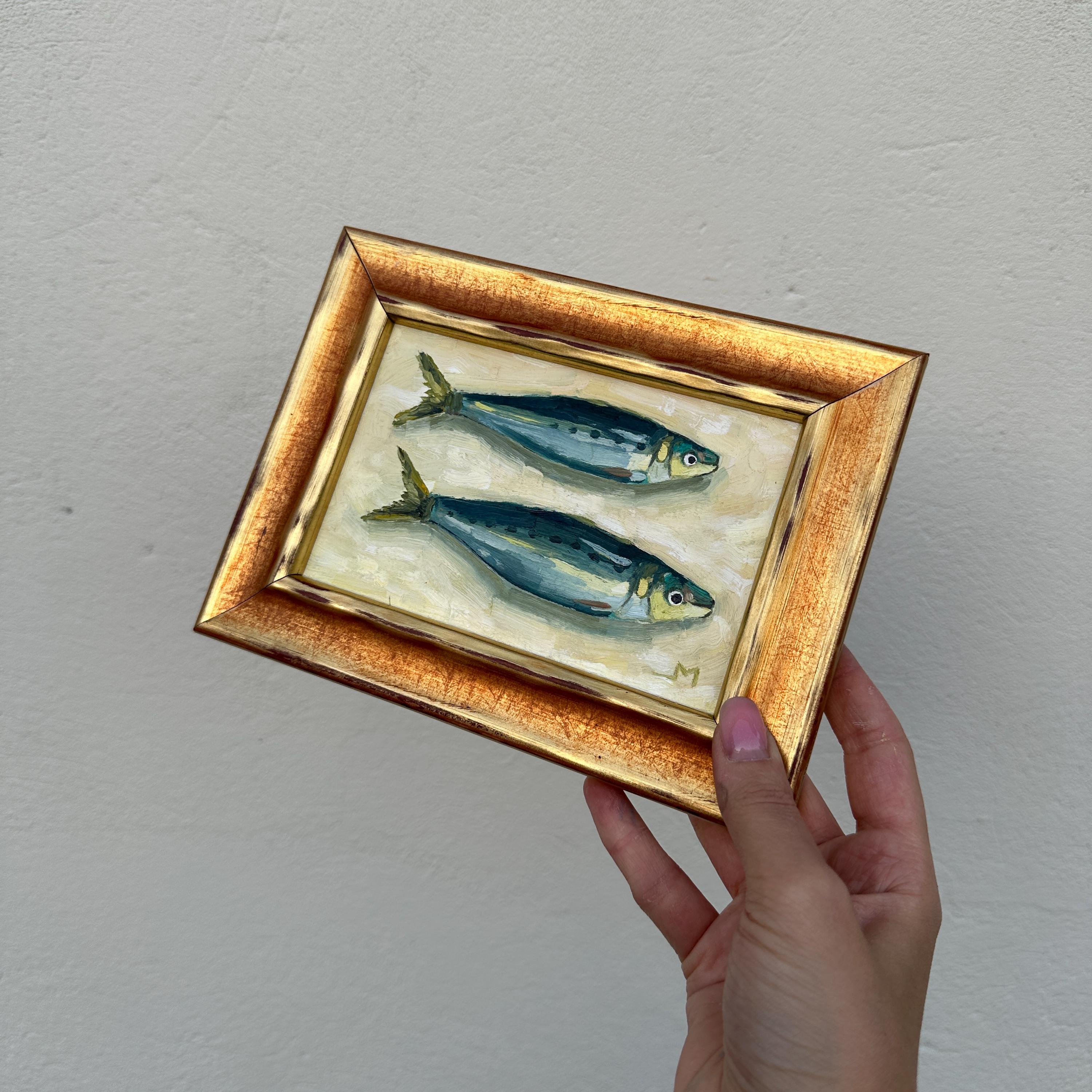 Sardine Oil Painting Fish Miniature Painting Nautical Wall Art Seafood ...