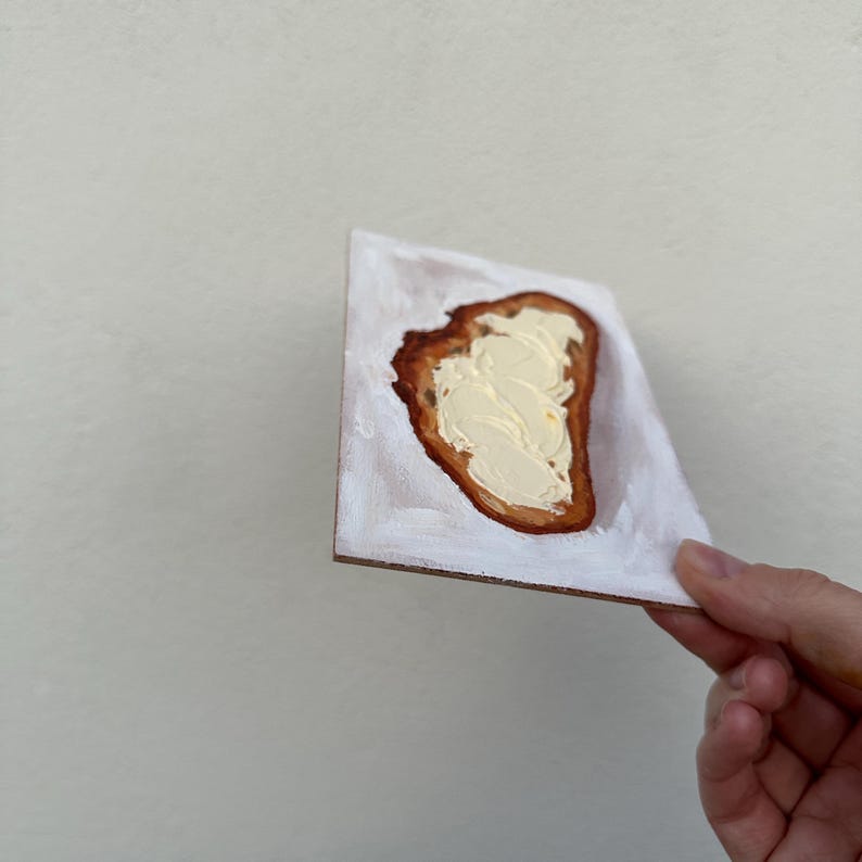 Bread and Butter Original Oil Painting Small Framed Kitchen Art French ...