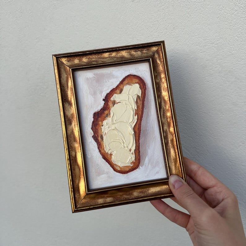 Bread and Butter Original Oil Painting Small Framed Kitchen Art French ...