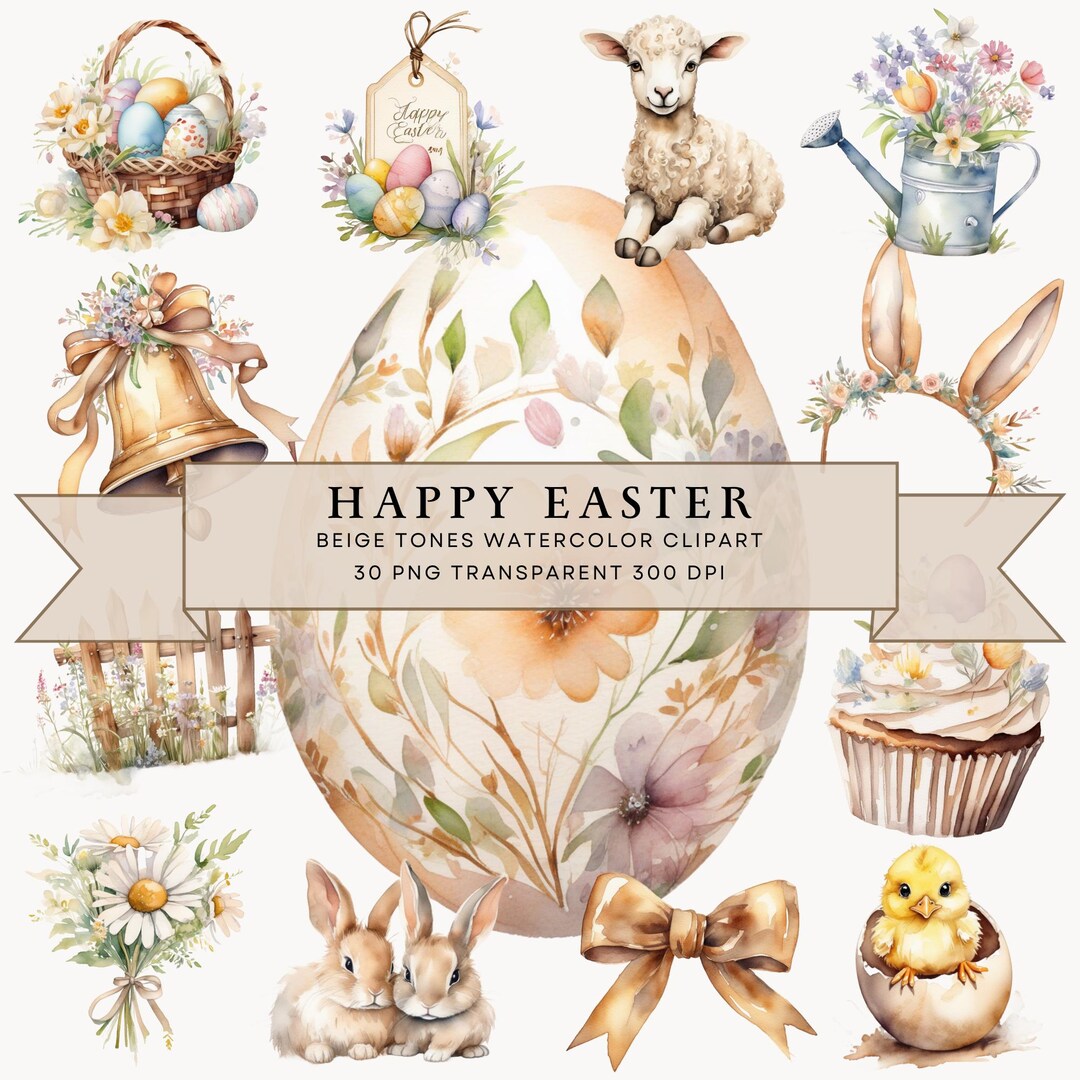 Easter Clipart, Rustic Easter Clipart, Beige Easter, Easter Bunny Png ...