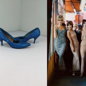 Shimmering Silhouettes - Vintage 1950s 1960s Royal Blue Metallic Fabric ...