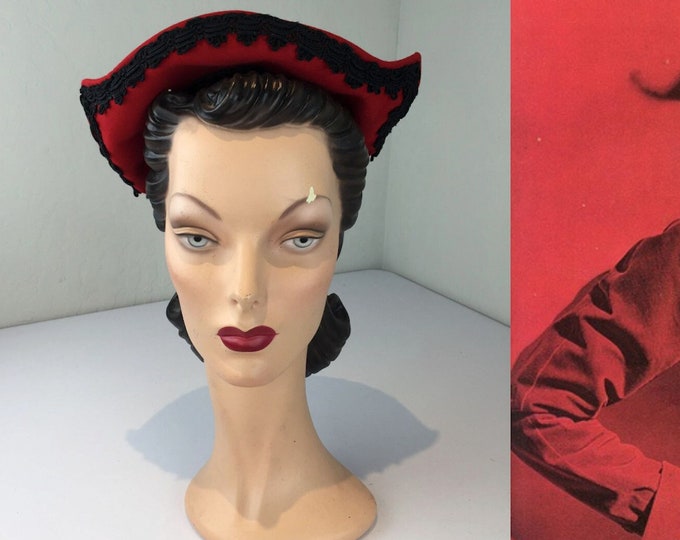 Seville Summer Days Vintage 1940s 1950s True Red Wool Felt Sculpted ...