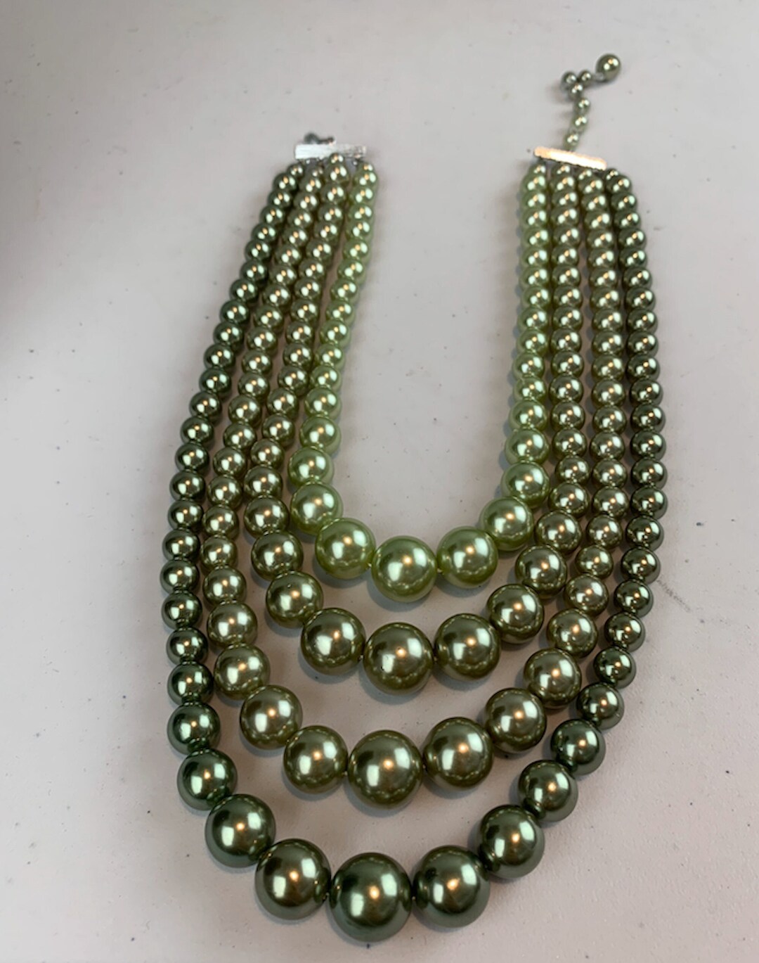 A Dirty Martini Please Vintage 1950s 1960s Shades of Olive Green Faux Pearl 4 Strand Necklace - Etsy