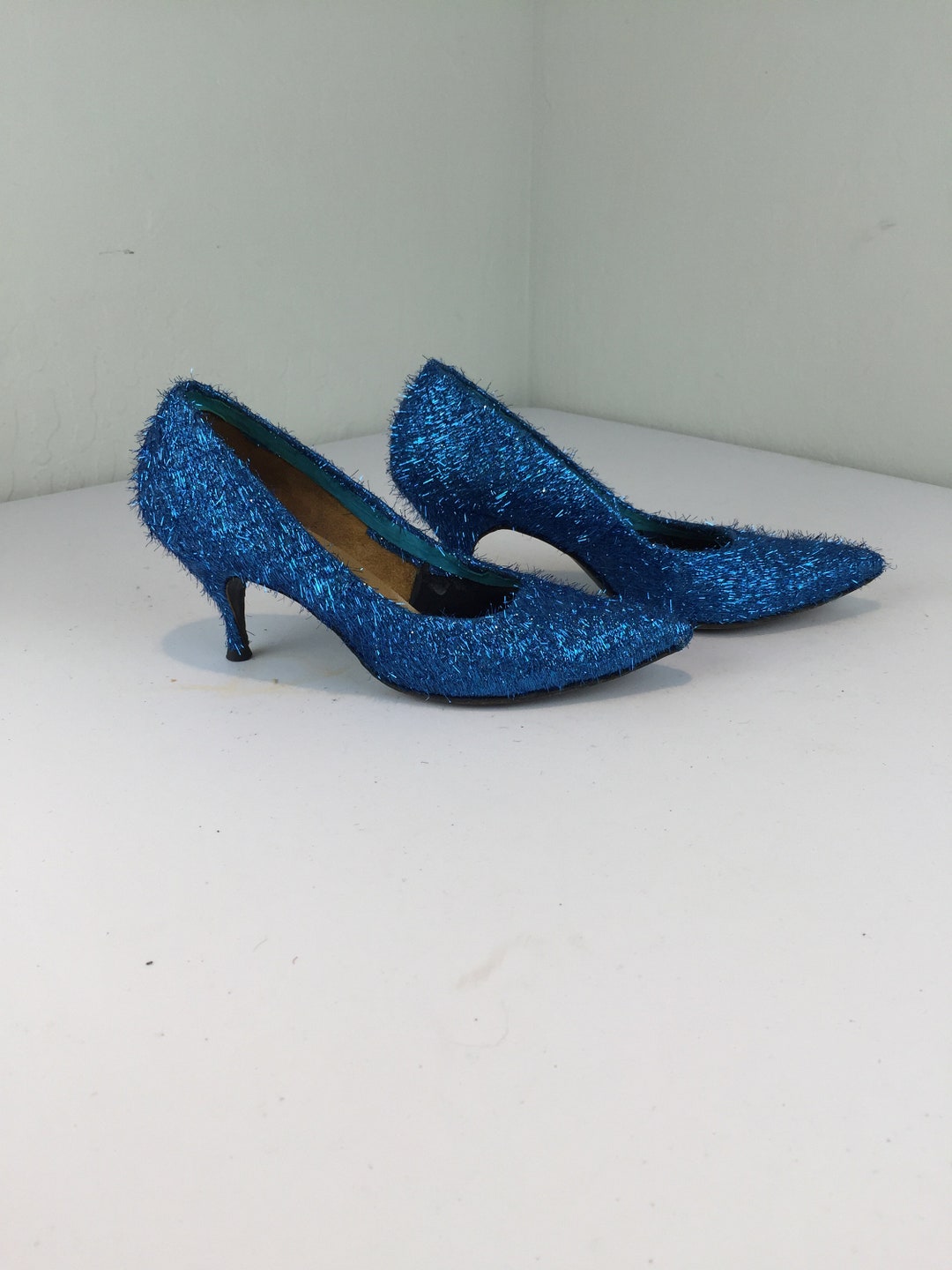 Shimmering Silhouettes - Vintage 1950s 1960s Royal Blue Metallic Fabric ...