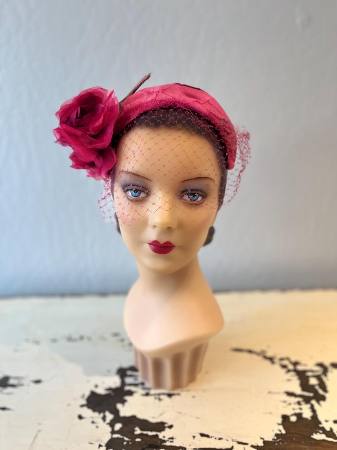 Capucine Reflects - Vintage 1950s Massive Fuchsia Cabbage Rose Veiled ...