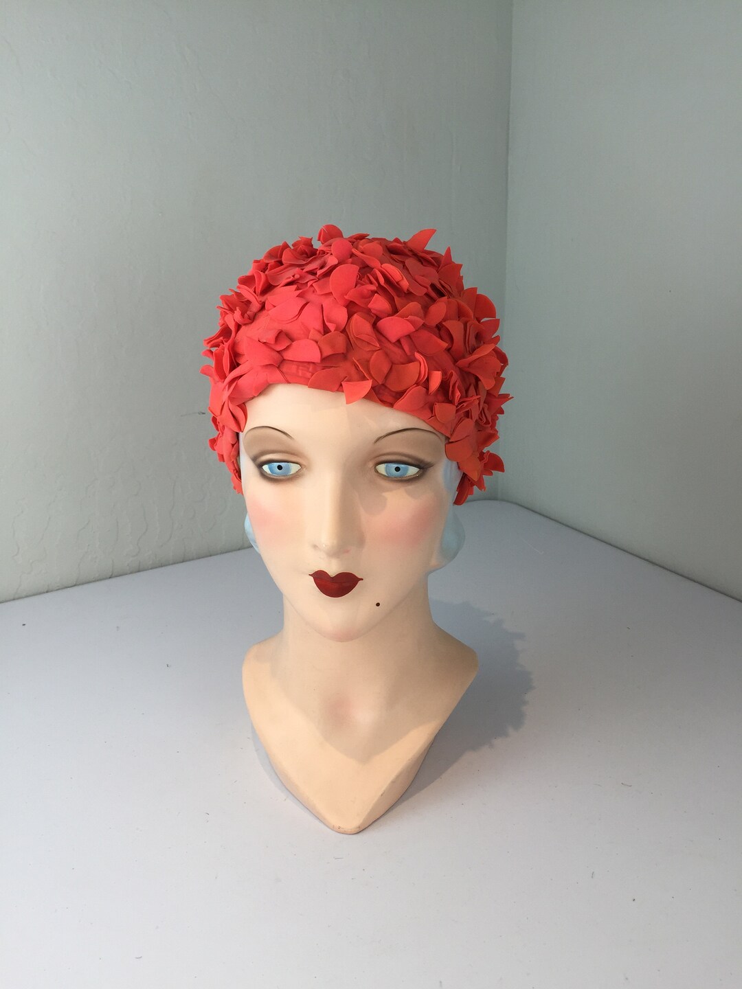 Collecting Coral at the Beach - Vintage 1950s Bright Coral Floral Swim ...