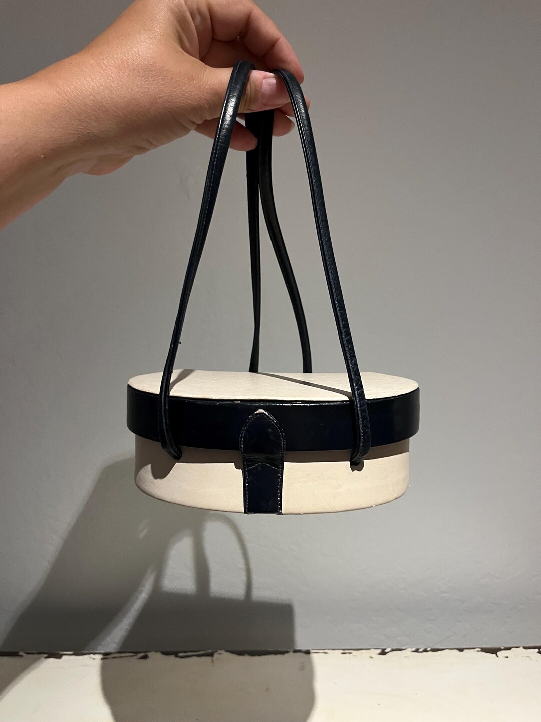 Gloria & Mavis off to the Shops Vintage 1950s Ivory and Black Oval Box ...