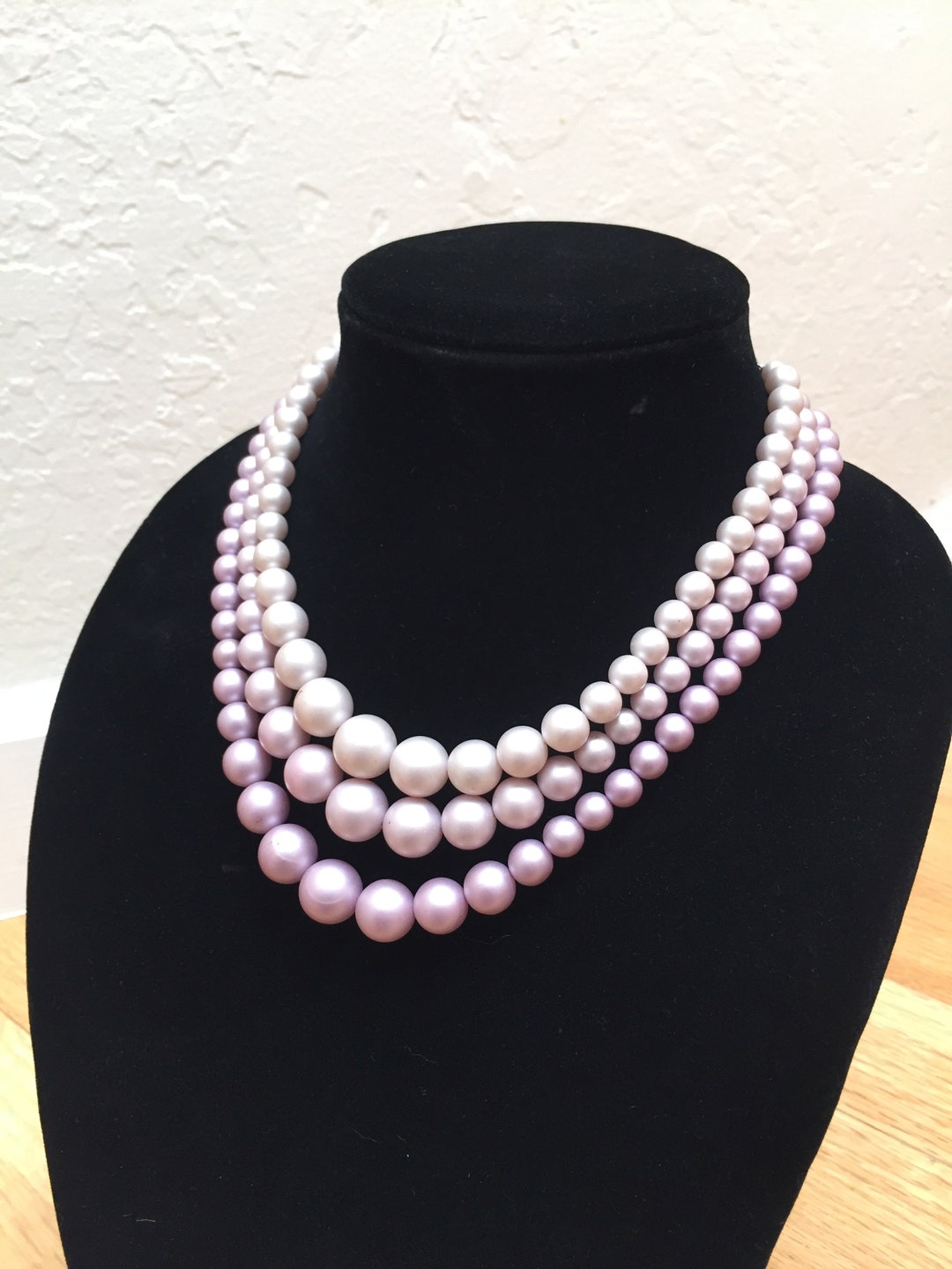 The Subtle Way She Glanced - Vintage 1950s Lilac & Cream Ombre 3 Strand ...