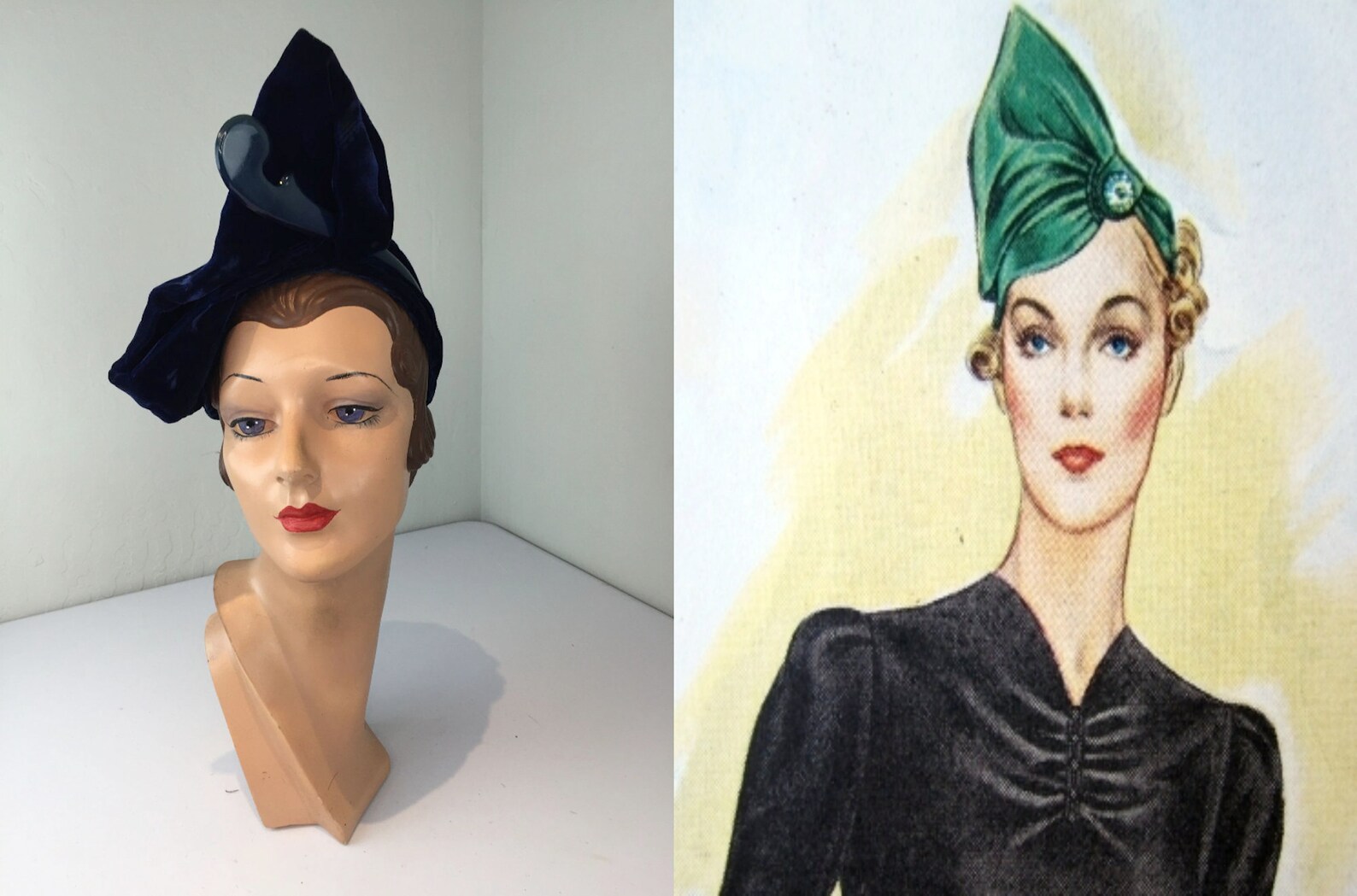 New Season Ready - Vintage 1930s Midnight Blue Silk Velvet Slant Twist ...