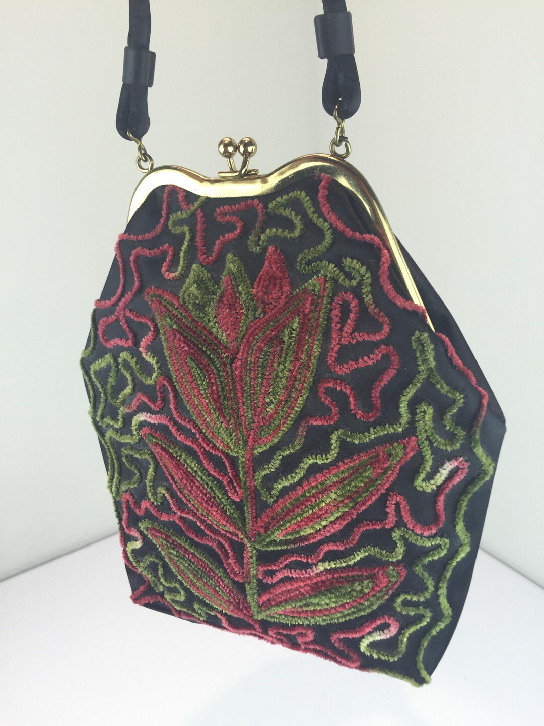 Slender She Goes Vintage 1940s 1950s Black Rayon Tall Handbag Purse W ...