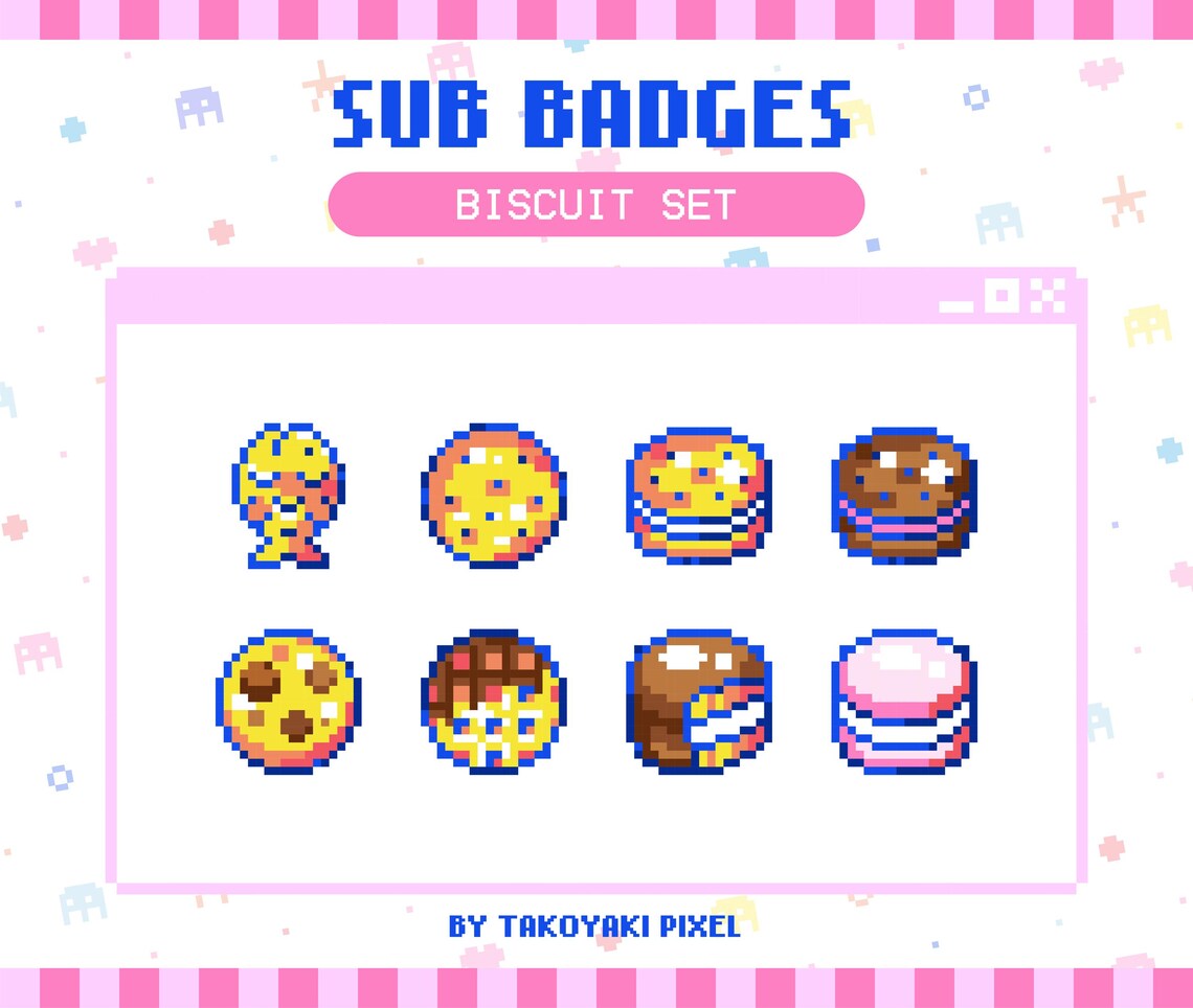 Retro Game Dessert Twitch Sub Badges | Pixel Art Biscuits & Chocolate ...