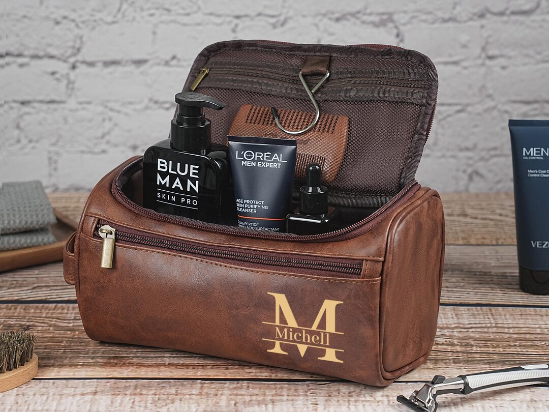 Personalized Men's Leather Toiletry Bag, Custom Groomsmen Gifts for Him ...