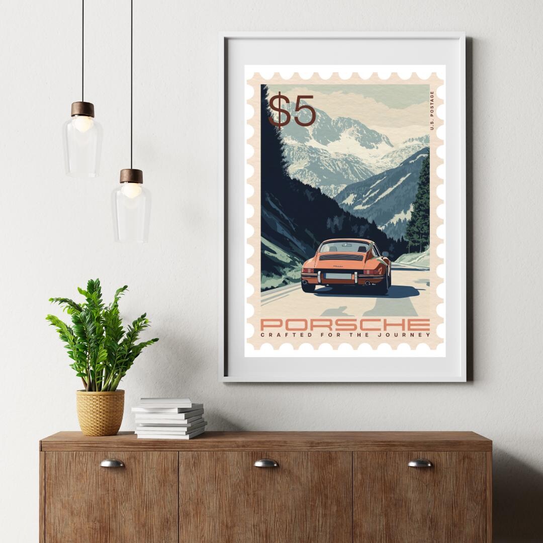 Classic Porsche 911 Art Print, Vintage Car Wall Art, Retro Auto Poster ...