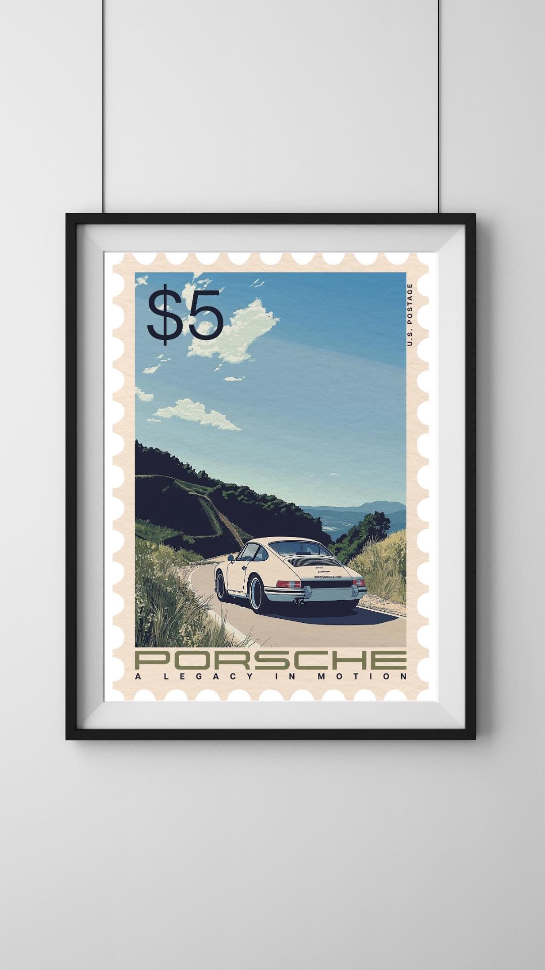 Vintage Porsche 911 Art Print, Classic Car Wall Decor, Retro Auto Stamp ...