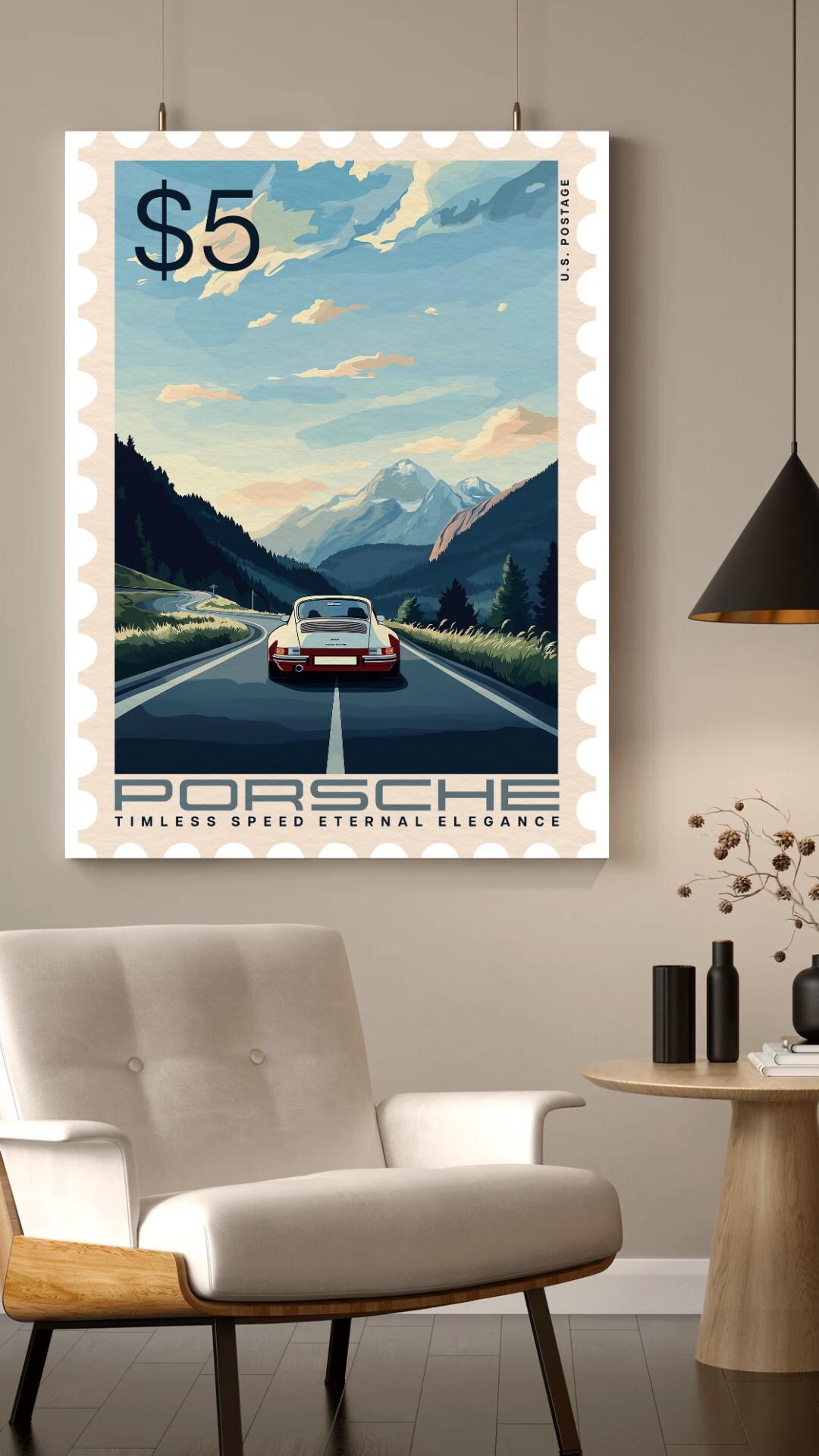 Porsche 911 Vintage Art Print, Classic Car Wall Decor, Retro Auto Stamp ...
