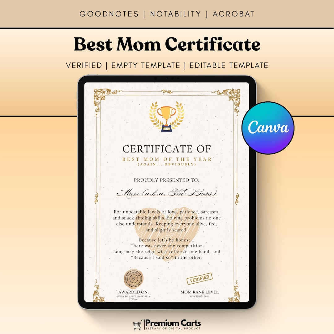 Mother's Day Gift, Editable World's Best Mom Certificate, Best Gift for ...