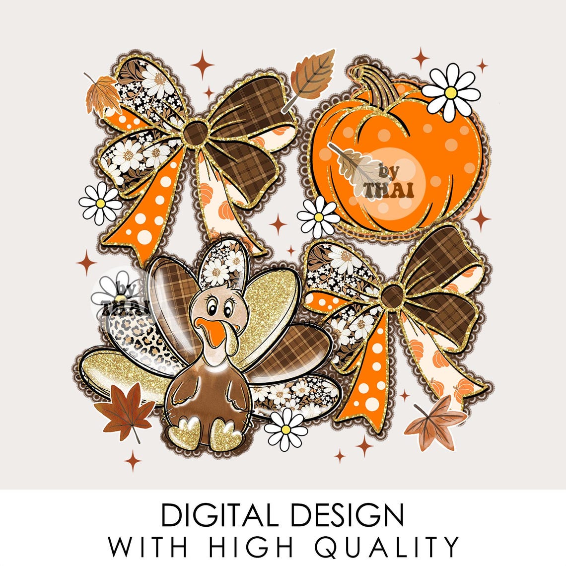 Preppy Coquette Thanksgiving Turkey Png, Faux Glitter Fall Autumn ...