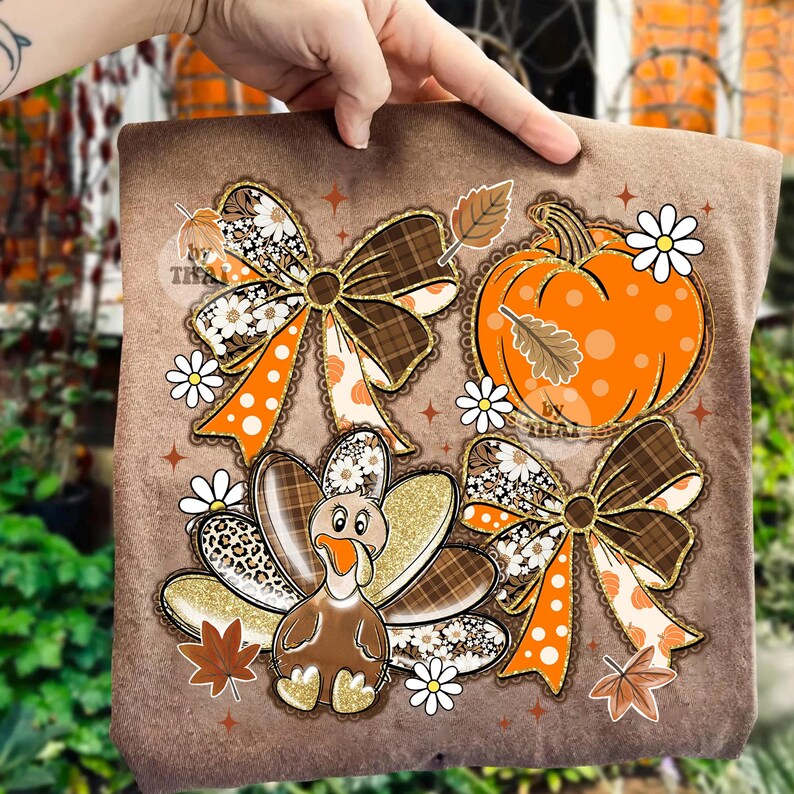 Preppy Coquette Thanksgiving Turkey Png, Faux Glitter Fall Autumn ...