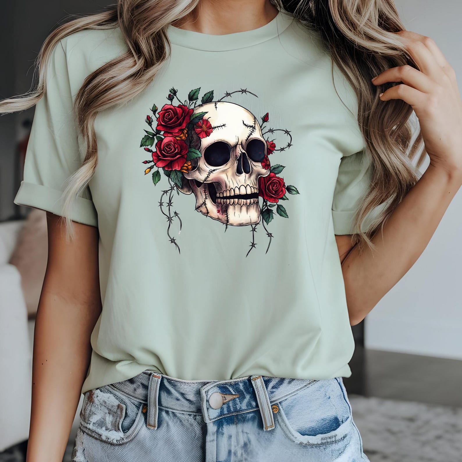 Floral Skull Png, Skull Png Clipart, Red Roses Skull Design, Skull ...
