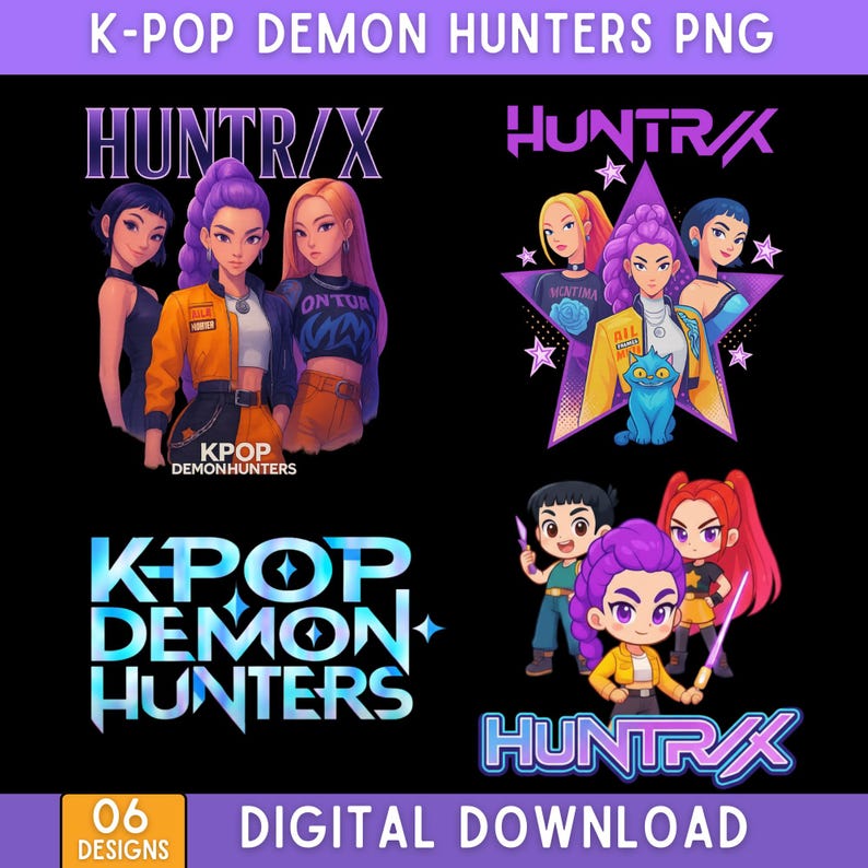 K Pop Demon Hunters PNG Bundle Huntrix Anime Girls Clipart Chibi ...