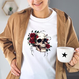 Floral Skull Png, Skull Png Clipart, Red Roses Skull Design, Skull ...