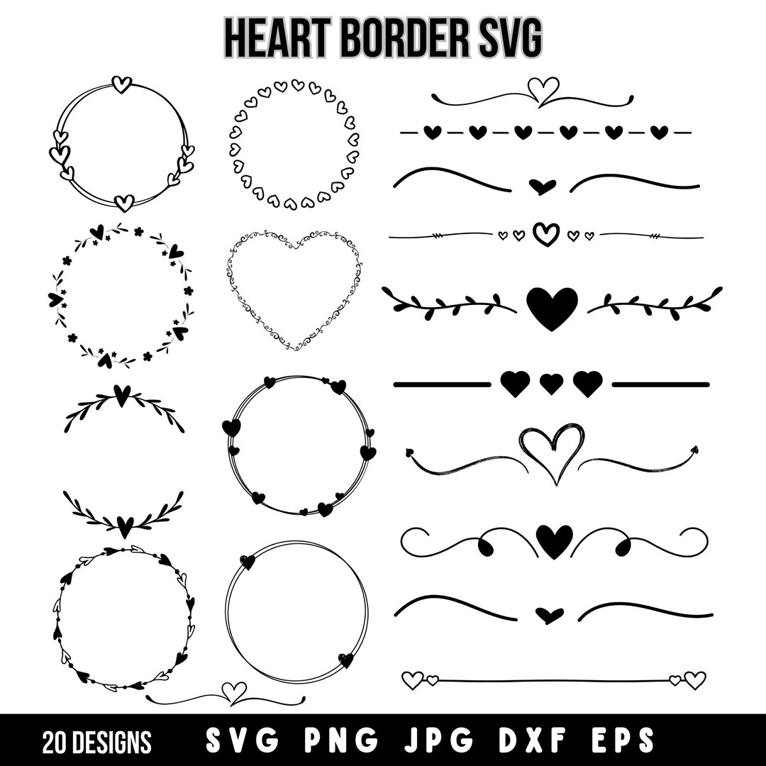 Heart Border Svg Bundle, Heart Text Svg, Heart Svg, Heart Wreath Svg ...