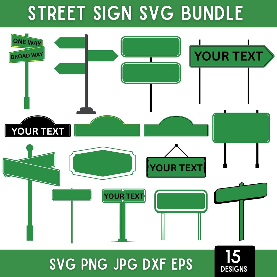 15 Street Sign Svg Bundle | Road & Traffic Sign Svg Png Dxf Eps ...