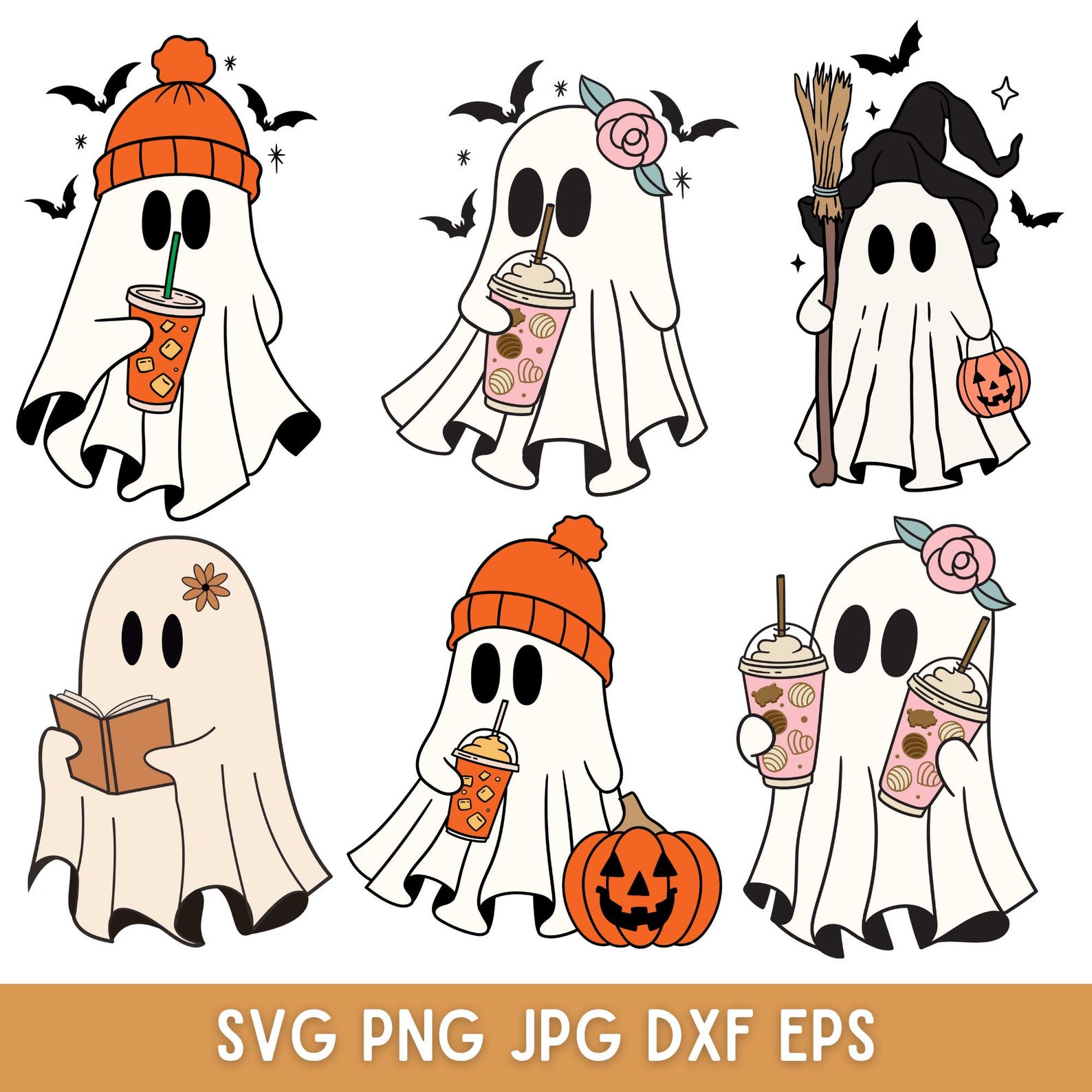 24 Cute Ghost Halloween Svg Bundle, Halloween Svg Png, Retro Ghost Svg ...