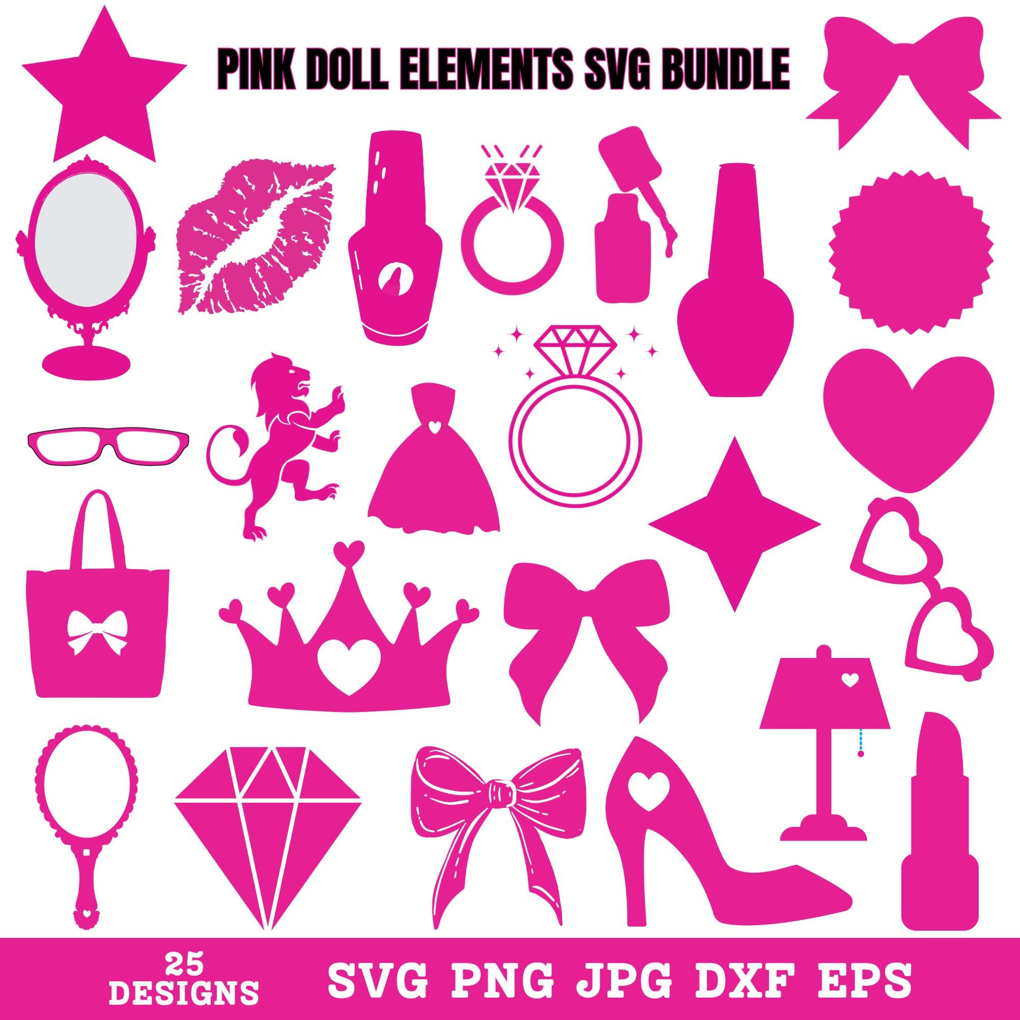 Pink Doll Icon Svg Bundle, Pink Doll Icon Clipart, Princess Babe Svg ...