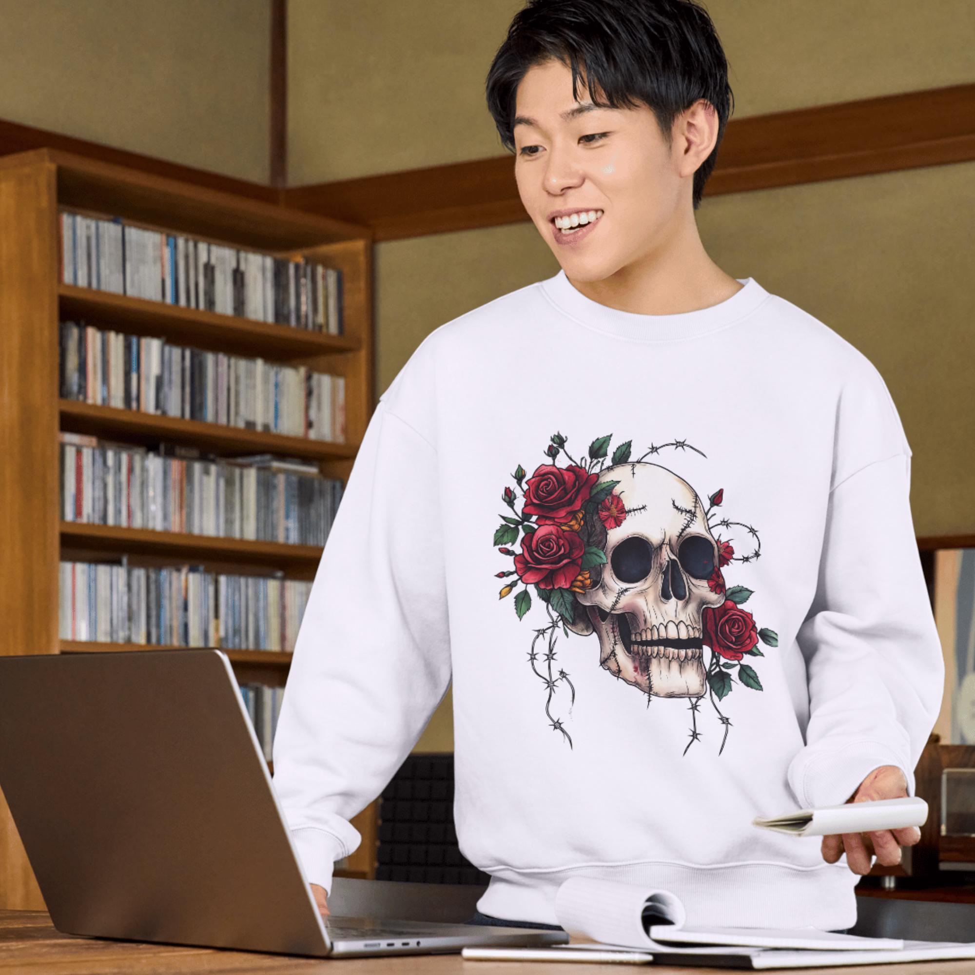 Floral Skull Png, Skull Png Clipart, Red Roses Skull Design, Skull ...