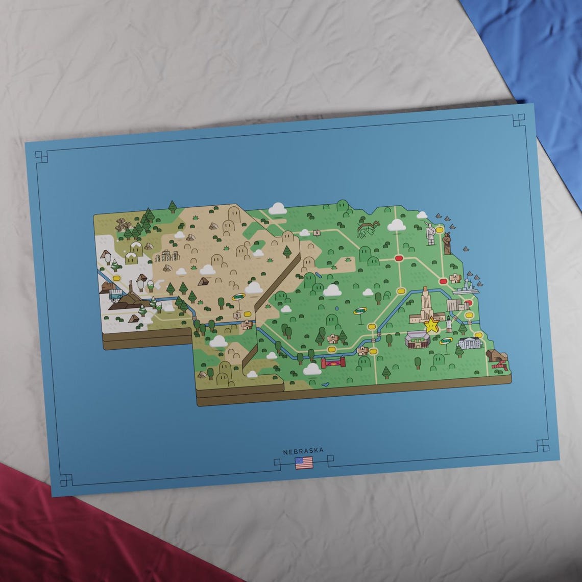 USA: Nebraska Map | Retro Adventure Style | Uniquely Designed Map With ...