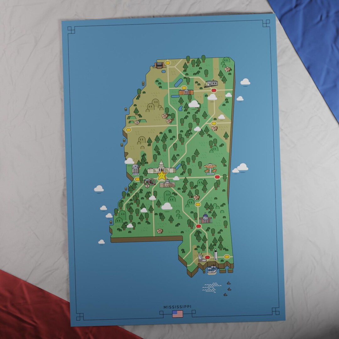 USA: Mississippi Map | Retro Adventure Style | Uniquely Designed Map ...