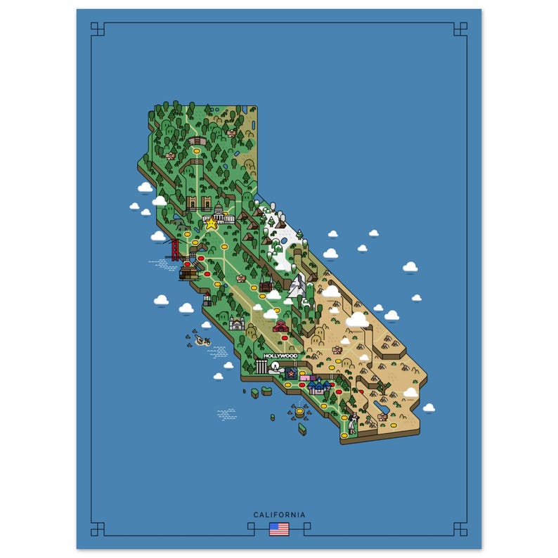 USA: California Map | Retro Adventure Style | Uniquely Designed Map ...