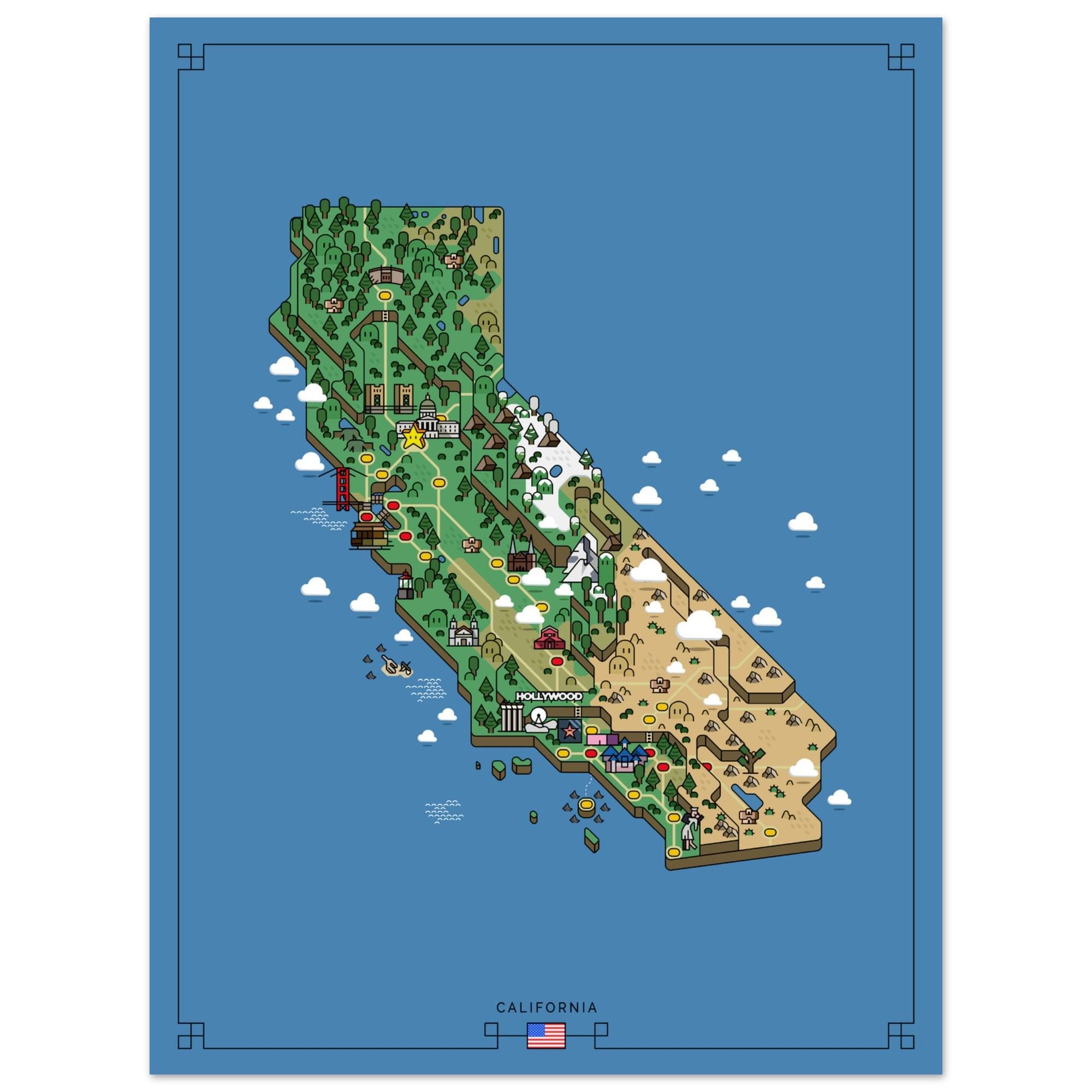 USA: California Map | Retro Adventure Style | Uniquely Designed Map ...