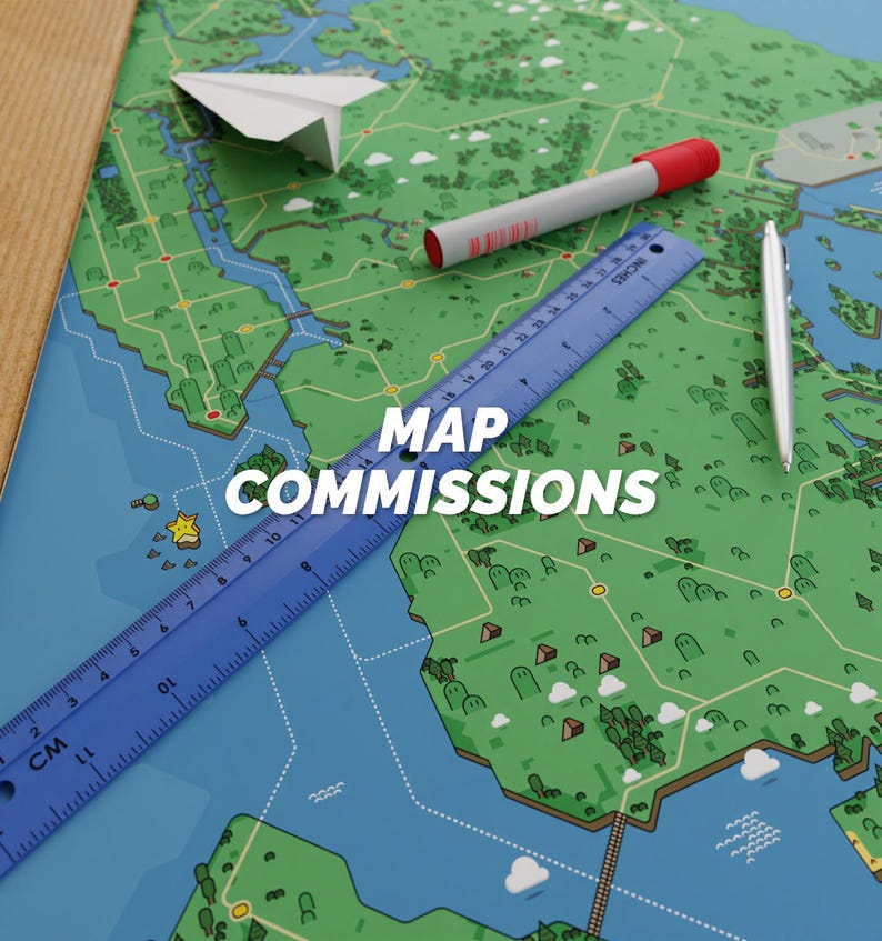 Custom Map Commission Map Print / Retro Adventure Game Style - Etsy