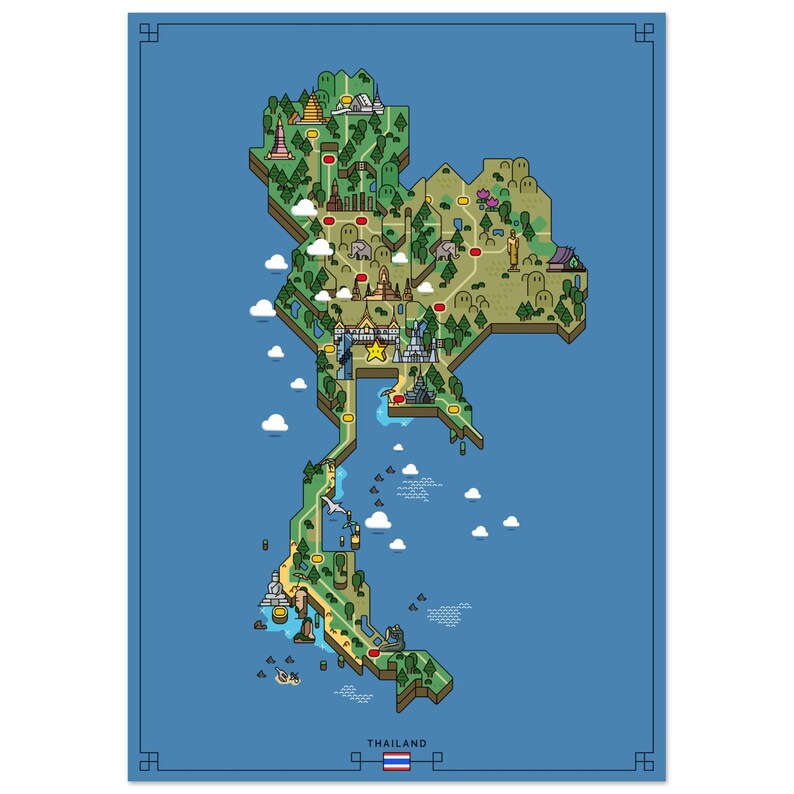 Thailand Map | Retro Adventure Style | Uniquely Designed Map With a ...